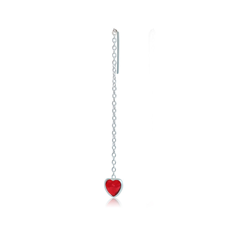 Red heart chain single earring 925 silver | WOS